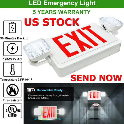 LED Double Head Lamp Universal Exit Sign Combo Unit with NiCad Battery ...
