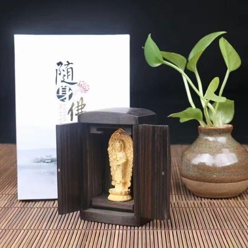 Mini Portable Buddhist Ebony Wood Altar Butsudan Shrine God+Guanyin ...