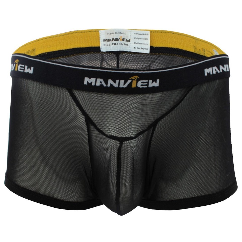 Sexy Men Mesh Sheer See-through Swim Trunks Pouch Boxer Briefs Shorts ...