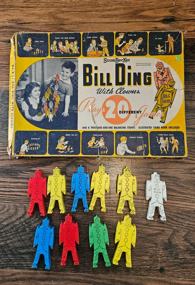 Vintage StromBecker Wooden Bill Ding With Clowns Game Set No. B77 50s ...
