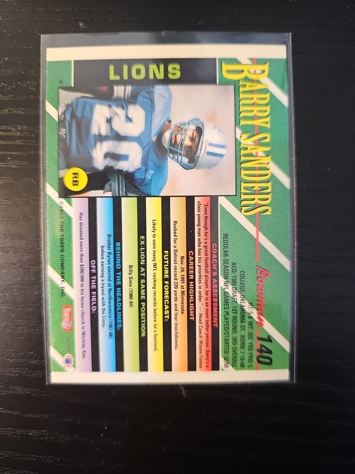 Barry Sanders 1993 Bowman Foil Football Card Detroit Lions #140 | eBay