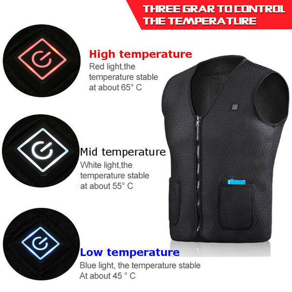 Electric Heated Vest Jacket USB Thermal Warm Up Heating Body Warmer ...