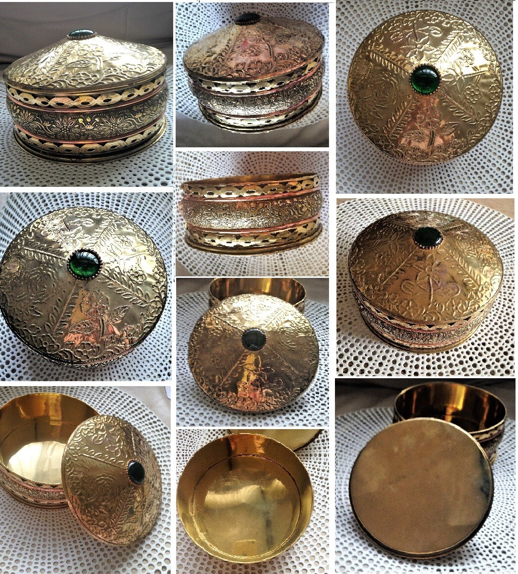 Exquisitely Hand Crafted / Embossed Solid Brass Box With Lid 5.75" W X ...