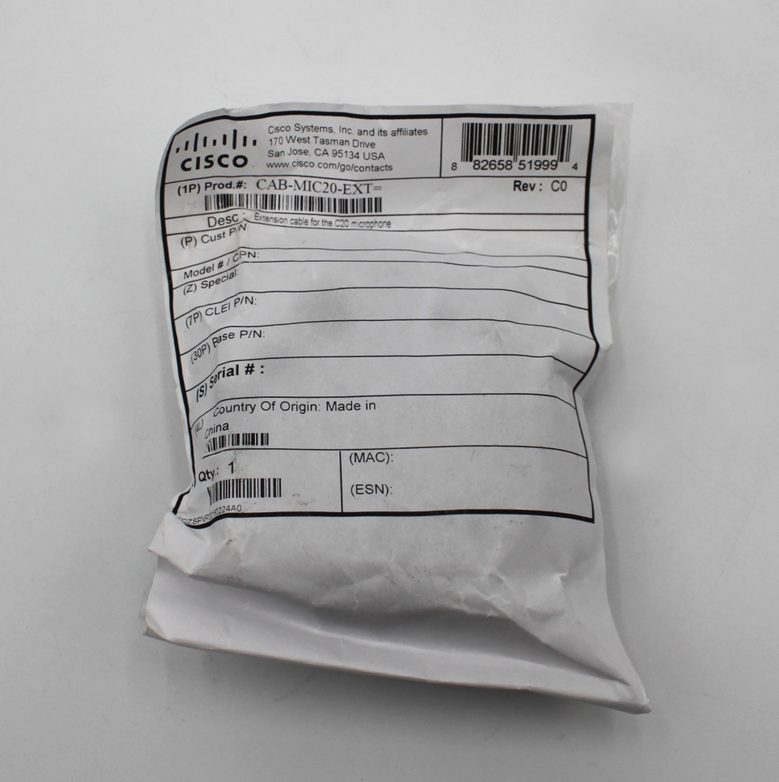 Cisco Cab-mic20-ext Audio Extension Cable Telepresence CABMIC20EXT for ...