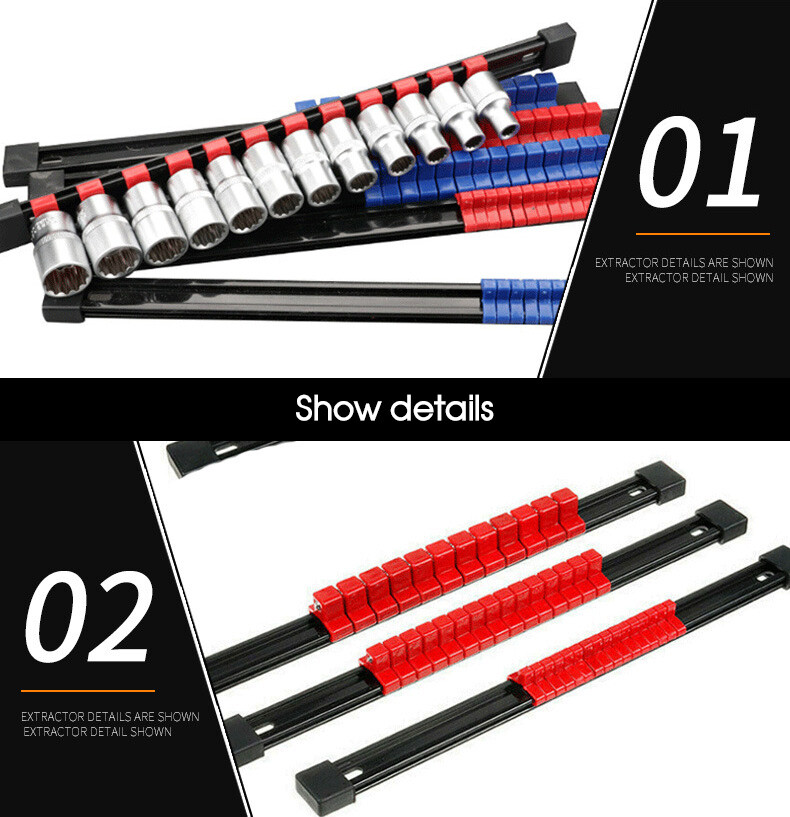 6Pc Socket Holder Sockets Storage Rail Rack Organizer Mountable Sliding ...