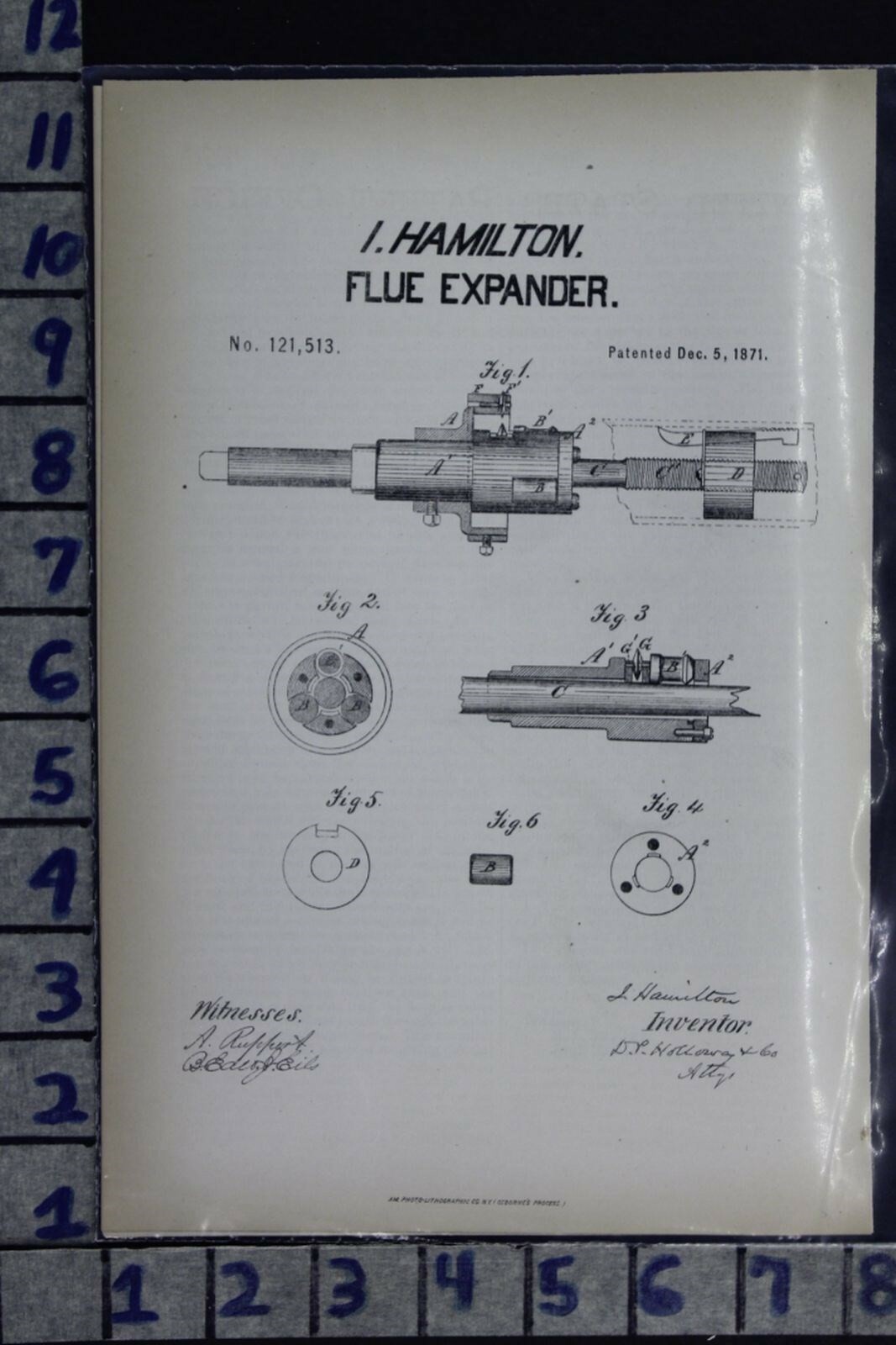 1871 HAMILTON OWENS LANE DYER HAMILTON OHIO FLUE EXPANDER PATENT LITHO ...