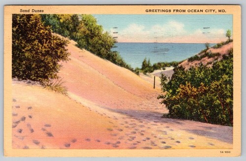 1940 GREETINGS FROM OCEAN CITY MARYLAND MD HARRY CANN VINTAGE LINEN ...