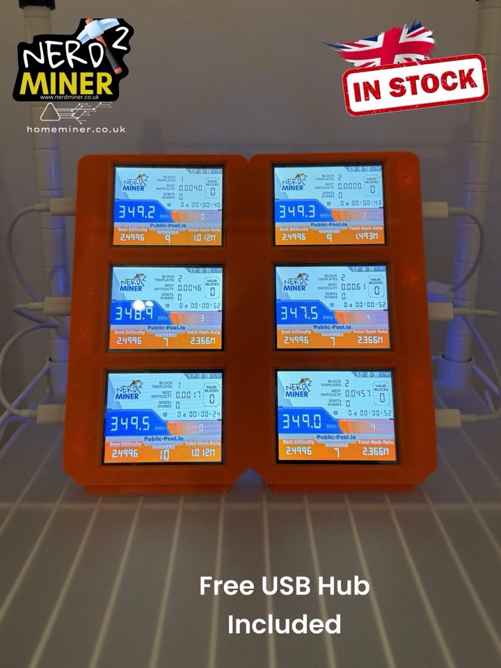 6-Unit Nerdminer V2 Mining Rig – Bitcoin Lottery – USB Hub Included ...