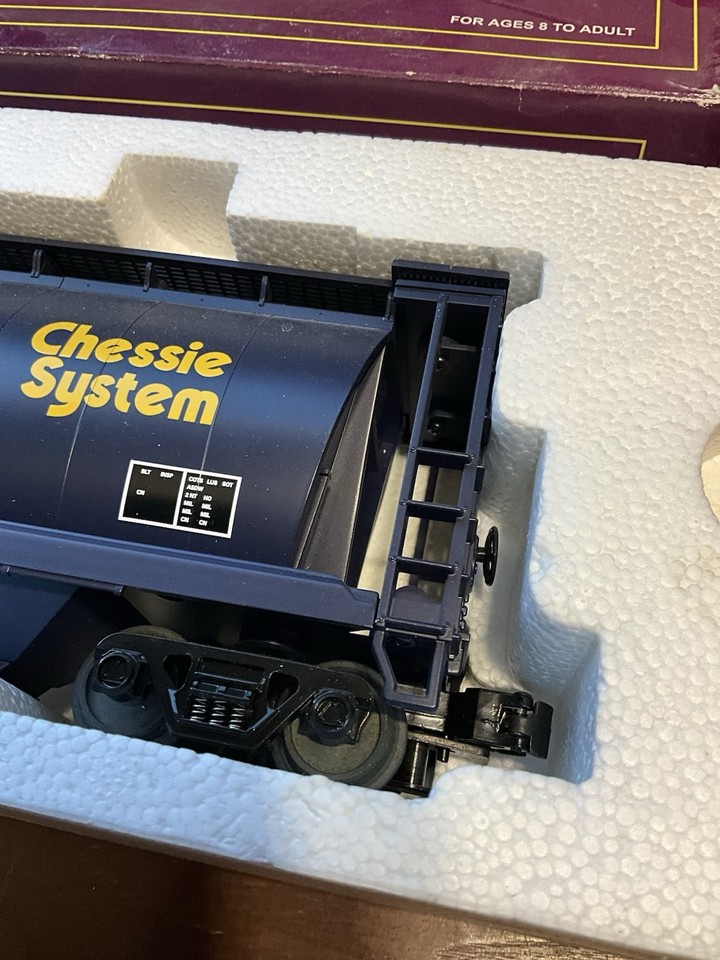 VINTAGE MTH B & O 606173 CHESSIE SYSTEM 4-BAY CYLINDRICAL HOPPER O ...