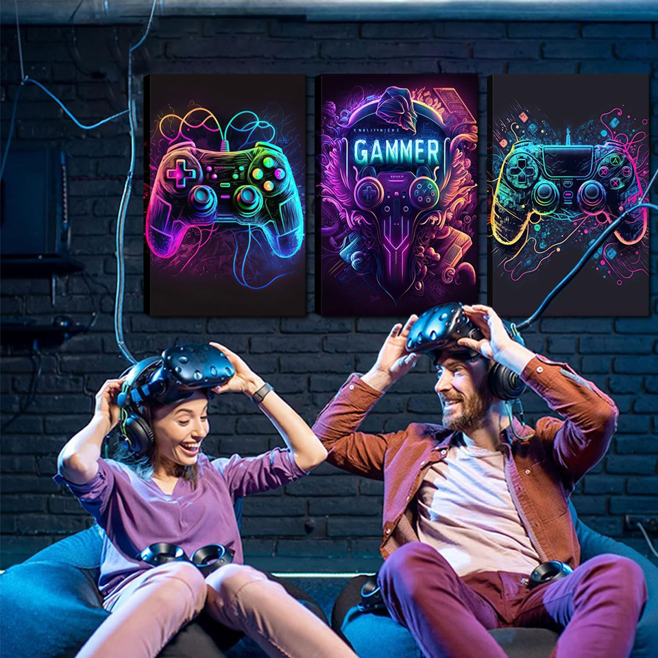 Framed Video Game Decor Set of 3 Room Posters for Bedroom Gaming Wall ...