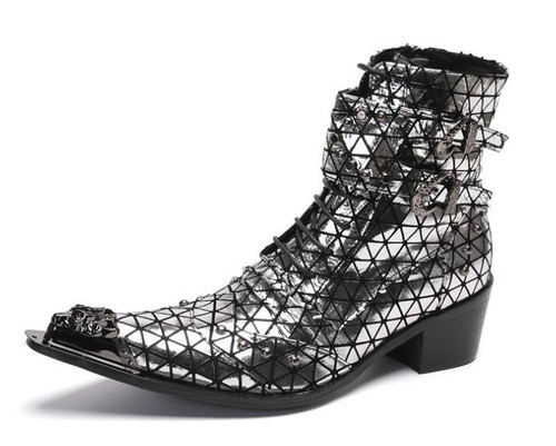 Men's Fashion Punk Gothic Pointy Toe Lace Up Shoes Rivet Party Shine ...