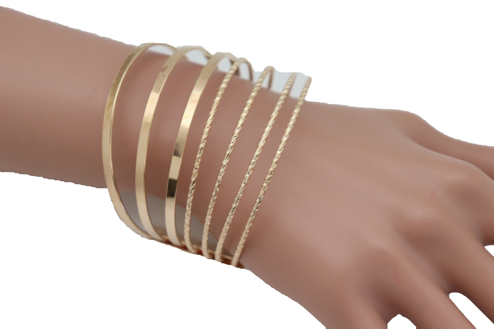 Sexy Women Gold Metal Bangle Cuff Bracelet Fashion Stripes Fan One Size ...