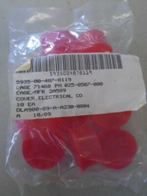 LOT OF 10 EA NOS ITT CANNON RED PLASTIC ELECTRICAL PLUG COVERS P/N: 025 ...