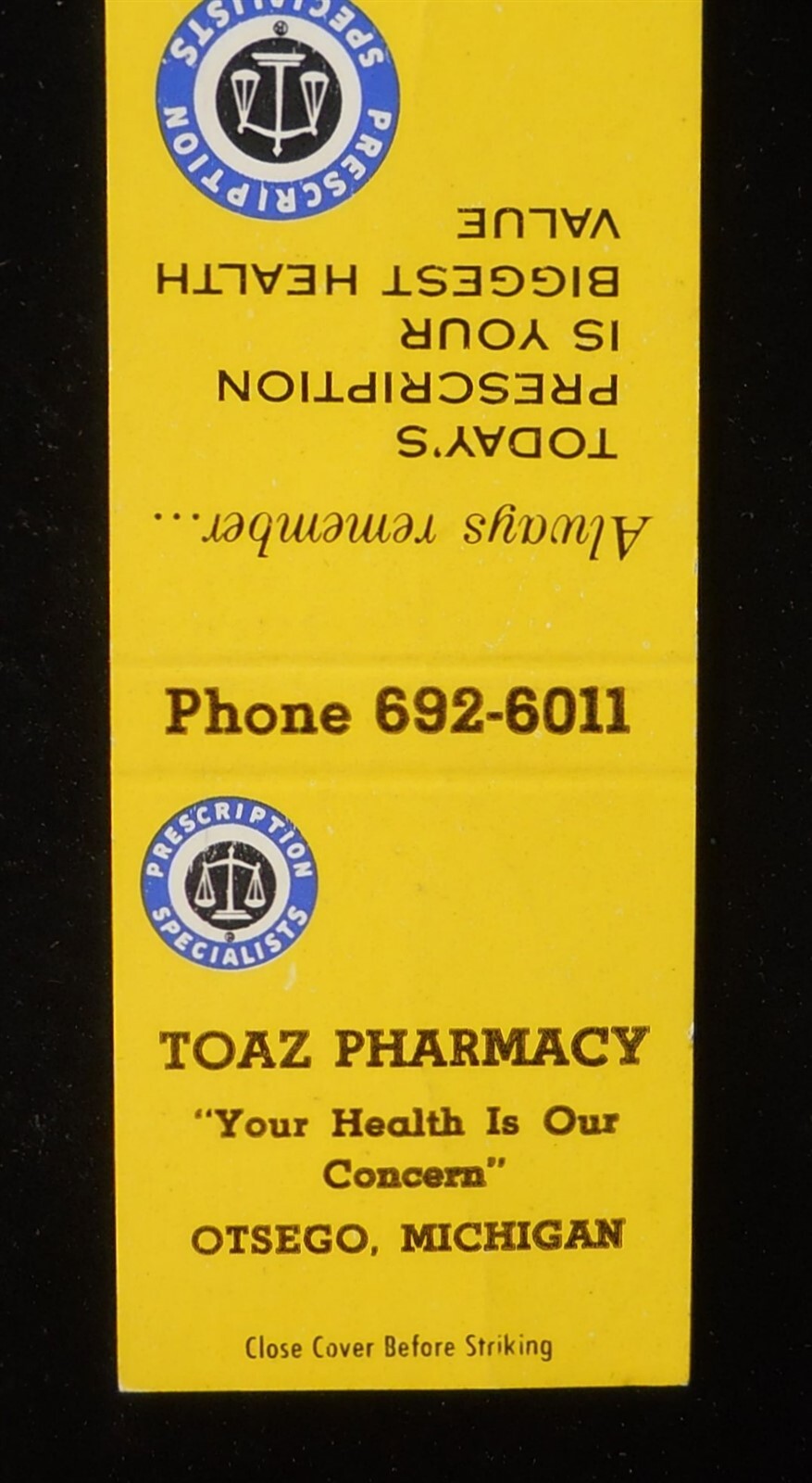 1960s Toaz Pharmacy Your Health Is Our Concern Otsego MI Allegan Co ...