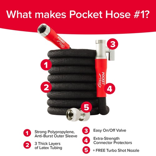 Pocket Hose Silver Bullet Expandable Garden Hose 75-FT Adjustable Turbo ...