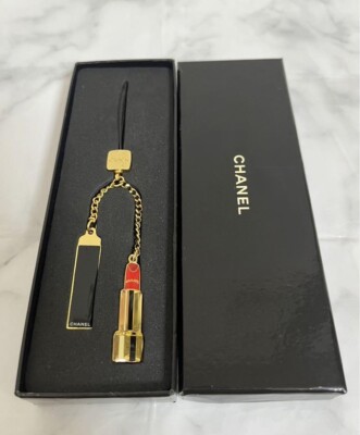 Chanel Lipstick Charm Strap Rouge Allure Gold Black Box Cosmetics Key ...
