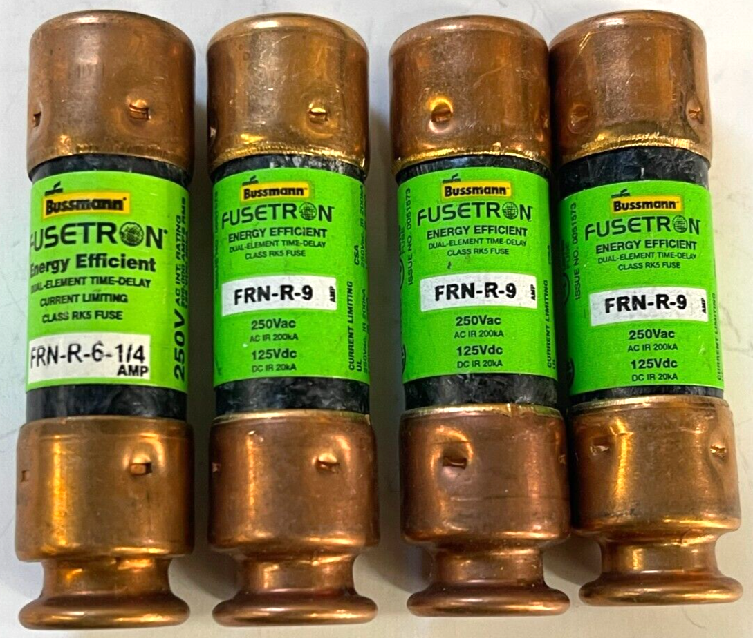 BUSSMANN FUSETRON FUSES #FRN-R-9 #FRN-R-6-1/4 CLASS RK5 SERIES FRN-R ...