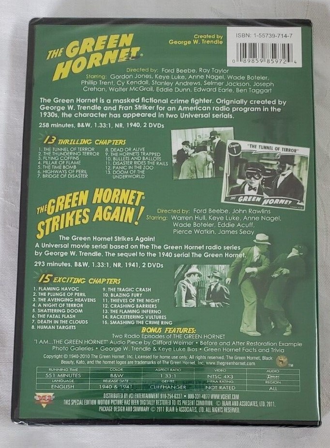 Green Hornet Ed 75th Strikes Again Complete Series Original Serials DVD ...
