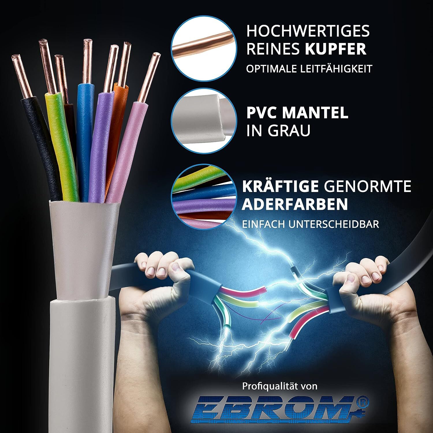 3,99€/m NYM-J 7x1,5 mm² Installationskabel Mantelleitung FARBIG 7x1,5 ...