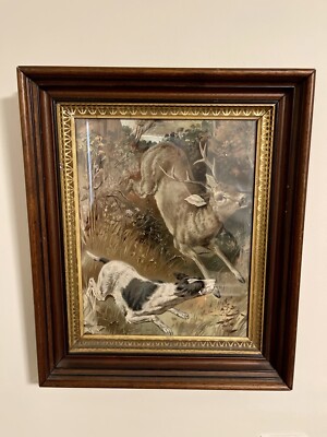 19th Century Antique Hunting Dog Scene Oil Painting Original Framed | eBay