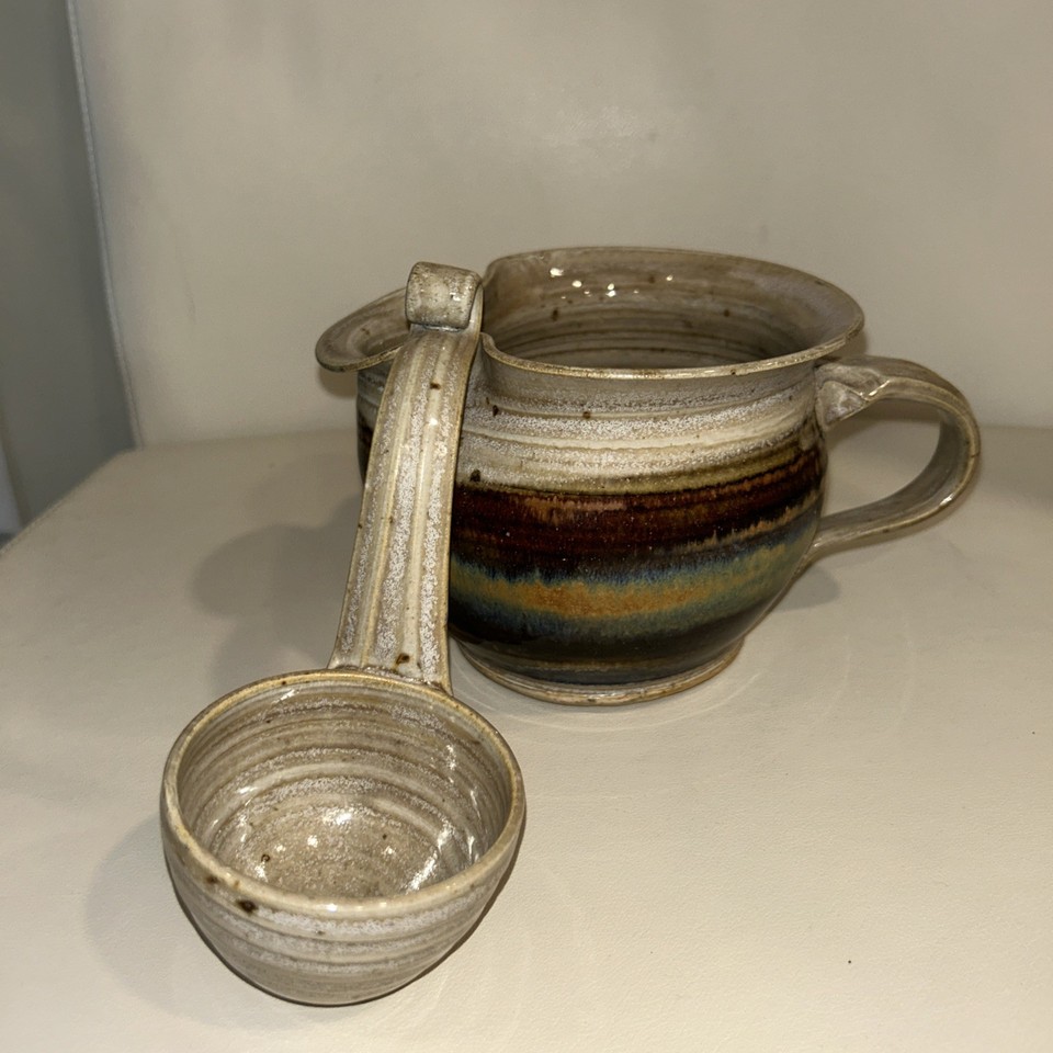 Handmade Studio Art Pottery Soup Stew Tureen with Ladle bowl signed ...