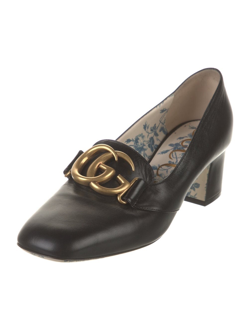 GUCCI BLACK LEATHER DOUBLE G MARMONT LOGO HEELS 39 - Gem