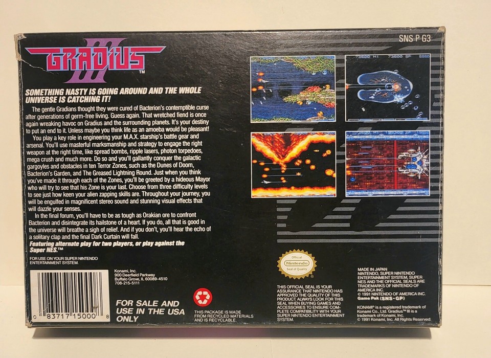 Gradius III 3 (SNES, 1991) Super Nintendo w/ Box | eBay