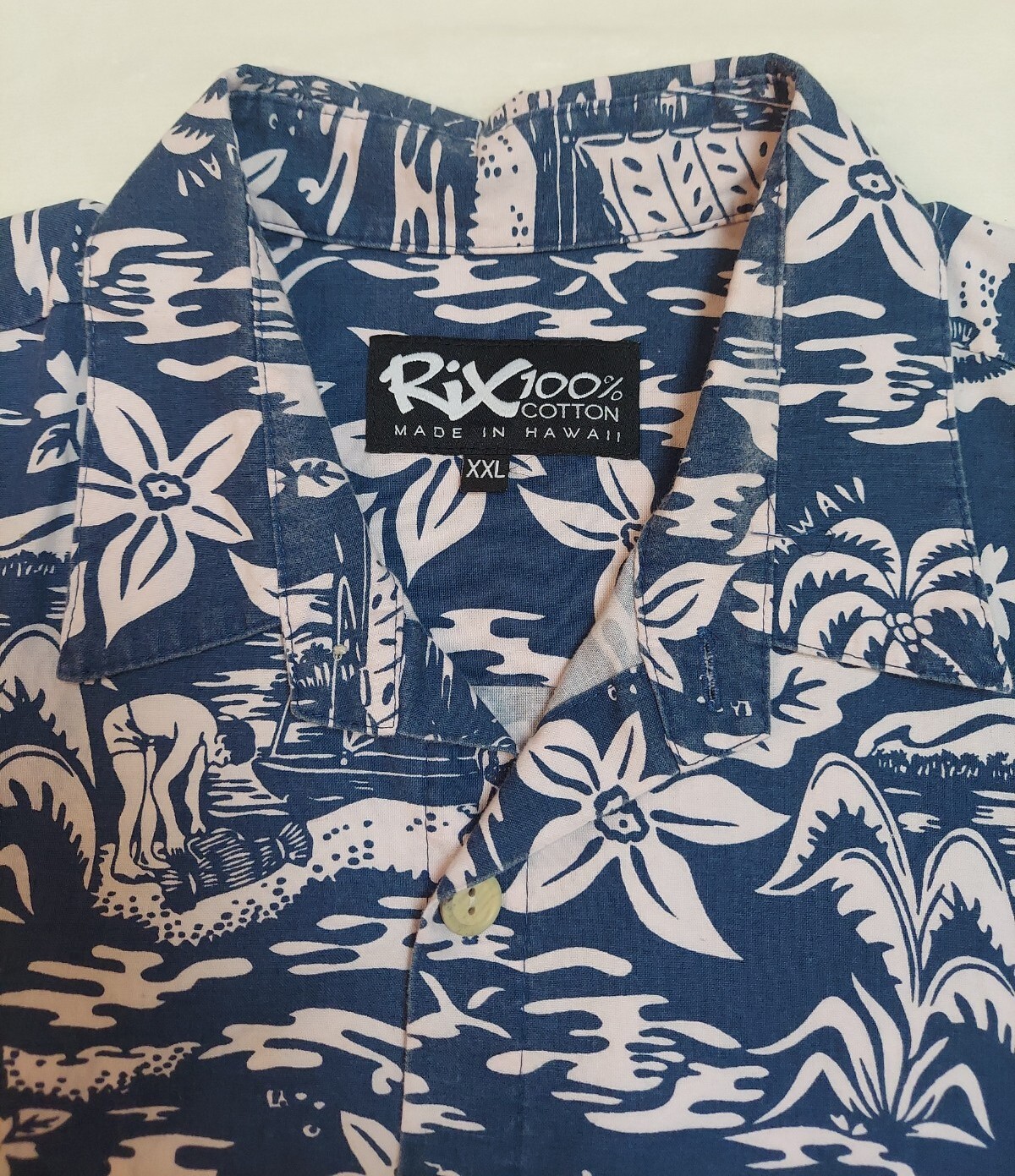 RIX Hawaiian Shirt Waikiki Beach Girl And Man Palms Boat XXL | eBay