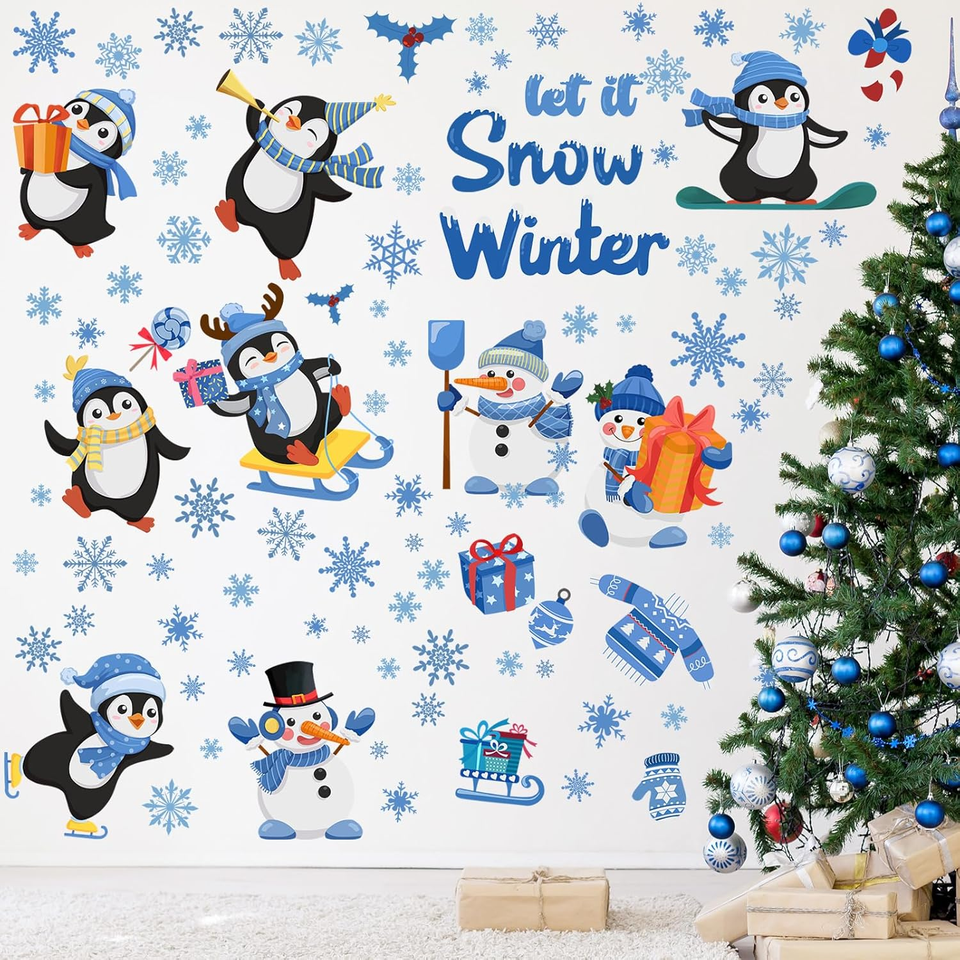51 Pcs Hello Winter Wall Decals Stickers Let It Snow Penguin Window ...