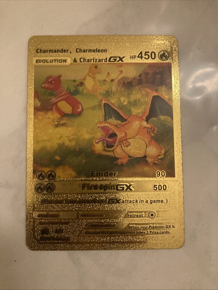 Pokémon Charmander, Charmeleon & Charizard GX HP450 Gold Foil Fan Art ...