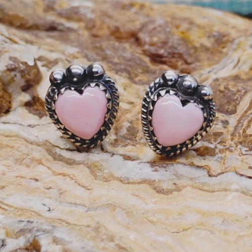 Pink Conch Shell Heart Earrings Sterling Silver Studs Native Southwest ...