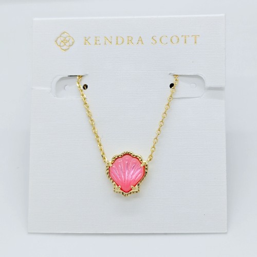 New Kendra Scott Brynne Gold Short Pendant Necklace In Pink Blush Shell ...