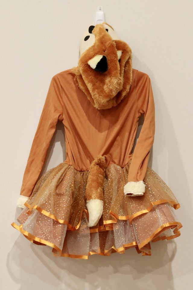 Girls Fox Costume Dress with hood detachable Tail Child S 4-6 animal ...