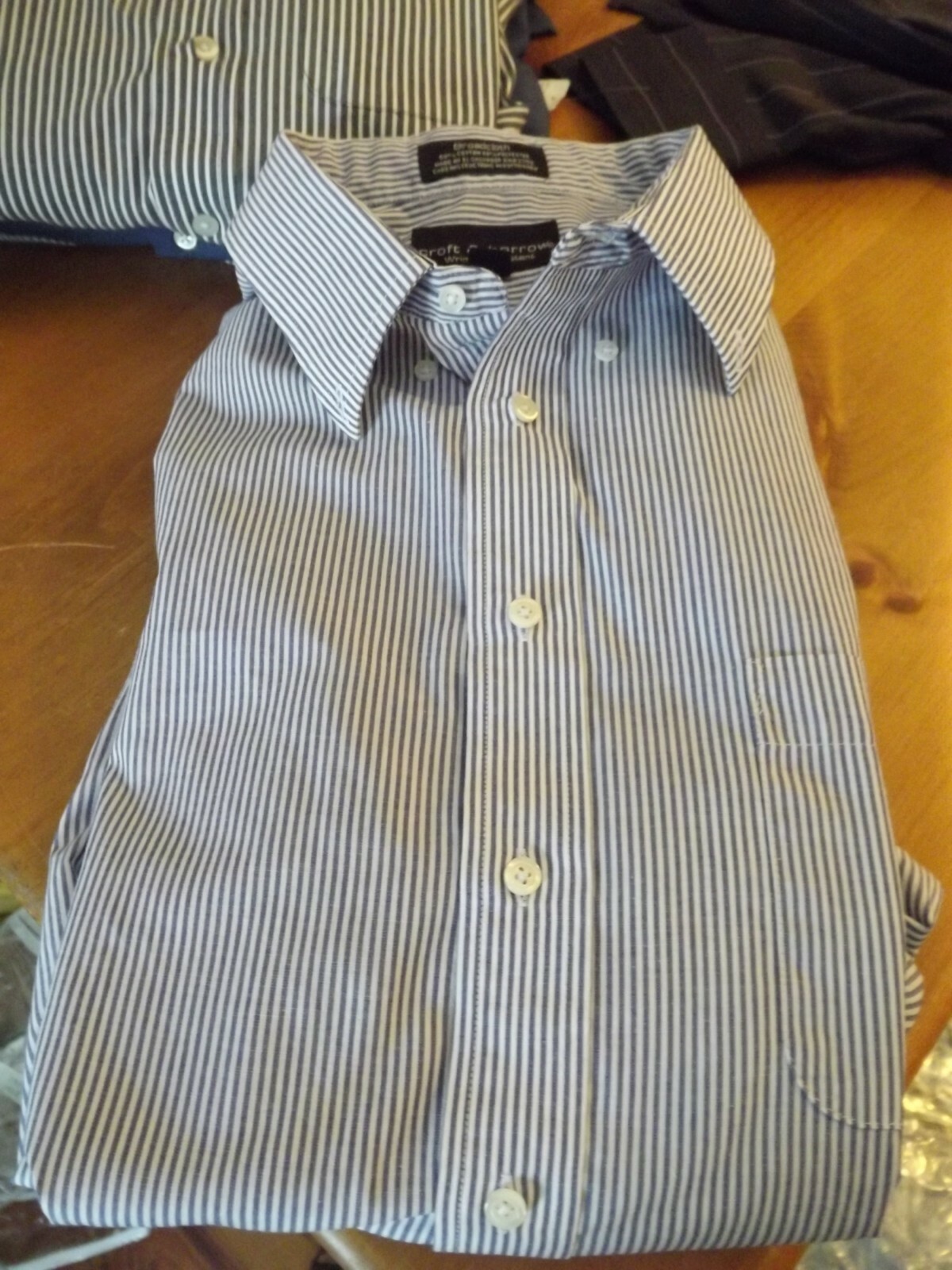 CROFT & BARROW MENS DRESS SHIRT 18 1/2 36 BLUE WHITE PINPOINT STRIPES ...