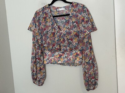 Zara Multicolor Floral Crop Top Blouse Size Large | eBay
