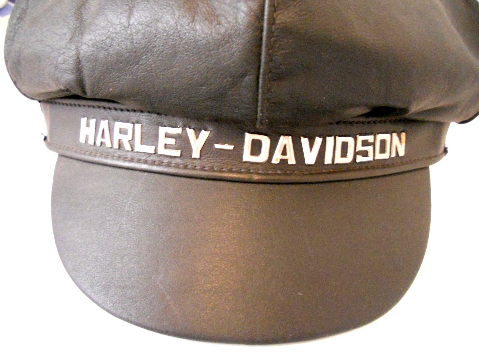 Harley Davidson LARGE VTG Leather Engineers Cap Captains Hat STROKER ...