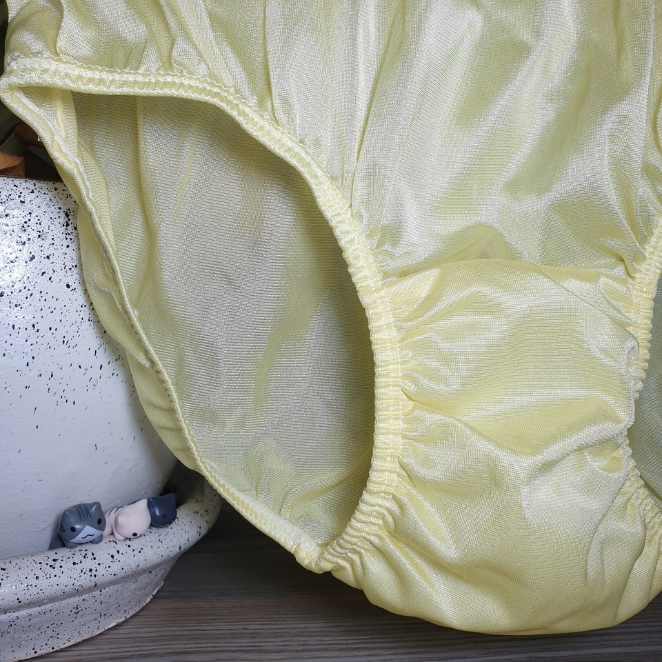 Vintage Silky Nylon Panty Sissy Yellow Granny Sheer Brief Size 10-11 ...