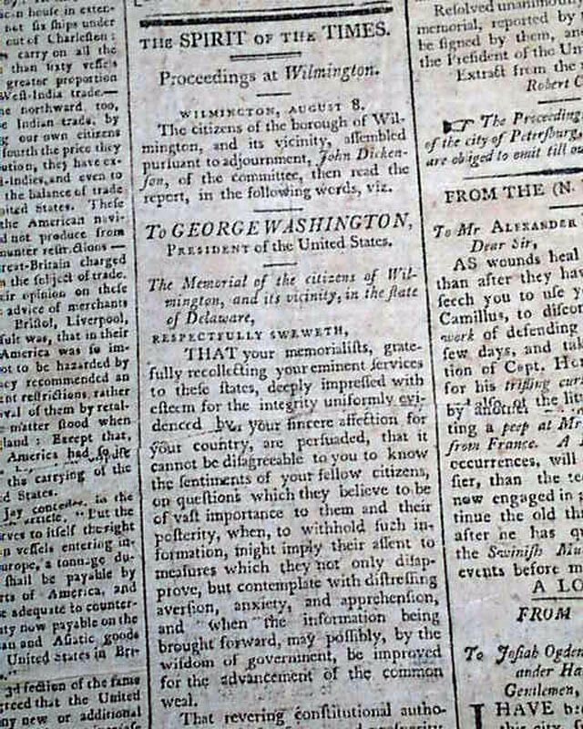John JAY'S TREATY Wilmington Delaware Letter to George Washington 1795 ...