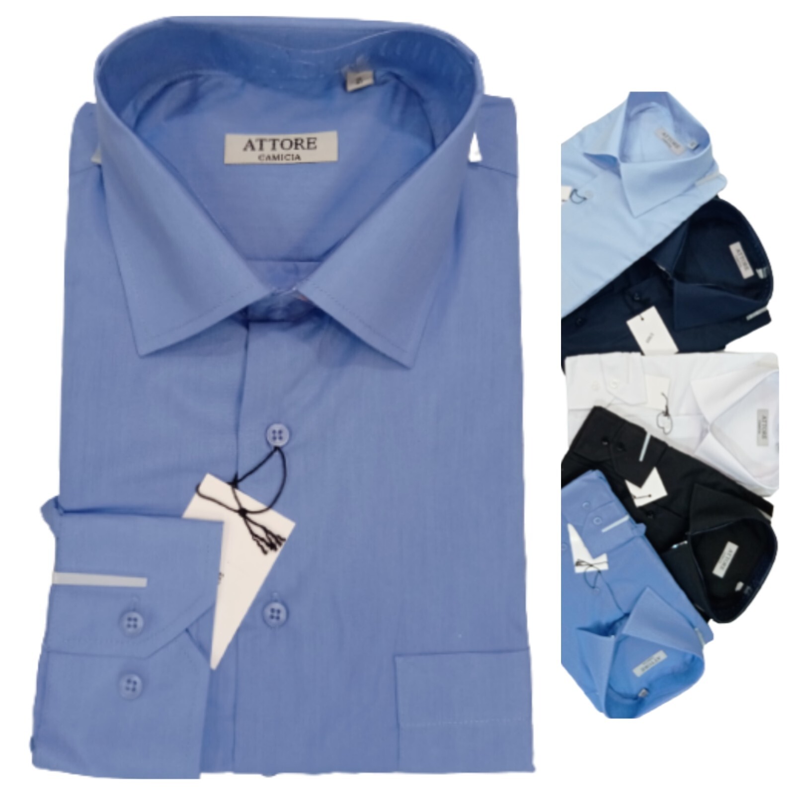 Camicia Uomo Cotone ATTORE tinta unita manica lunga Con Taschino ...