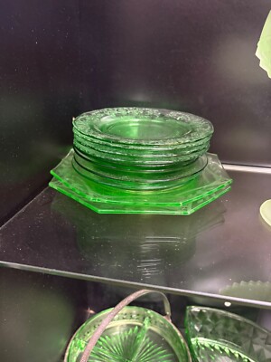 Antique Uranium Glass Plates. Random Designs. 4-9”. Vaseline Glow | eBay