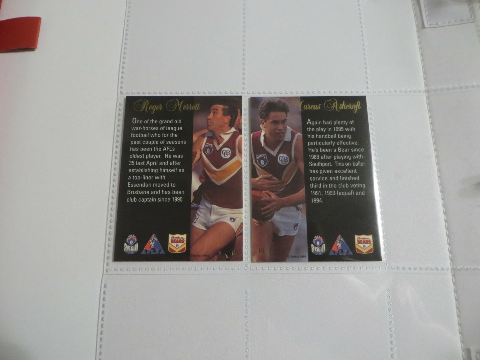 Marcus Ashcroft, Roger Merrett Brisbane Bears Select Sensation 1995 AFL ...
