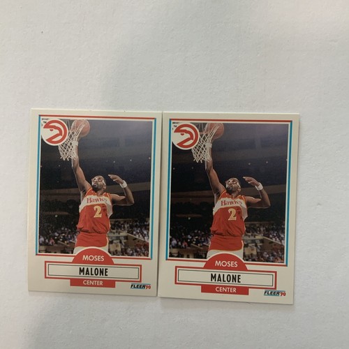 (2) 1990 Fleer HOF Moses Malone "No Line" Error & Corr.Basketball Cards ...