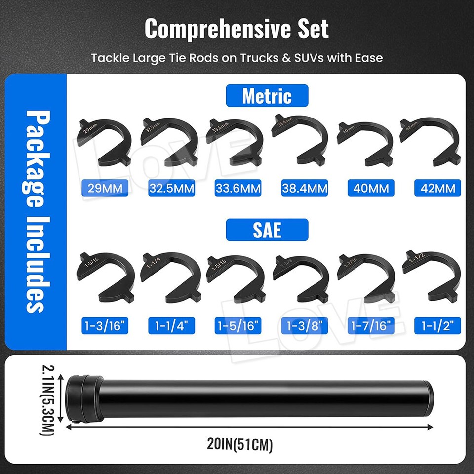 13* Inner Tie Rod Removal Tool Kit Adapters 1/2 Inch Drive Tube Tie ...