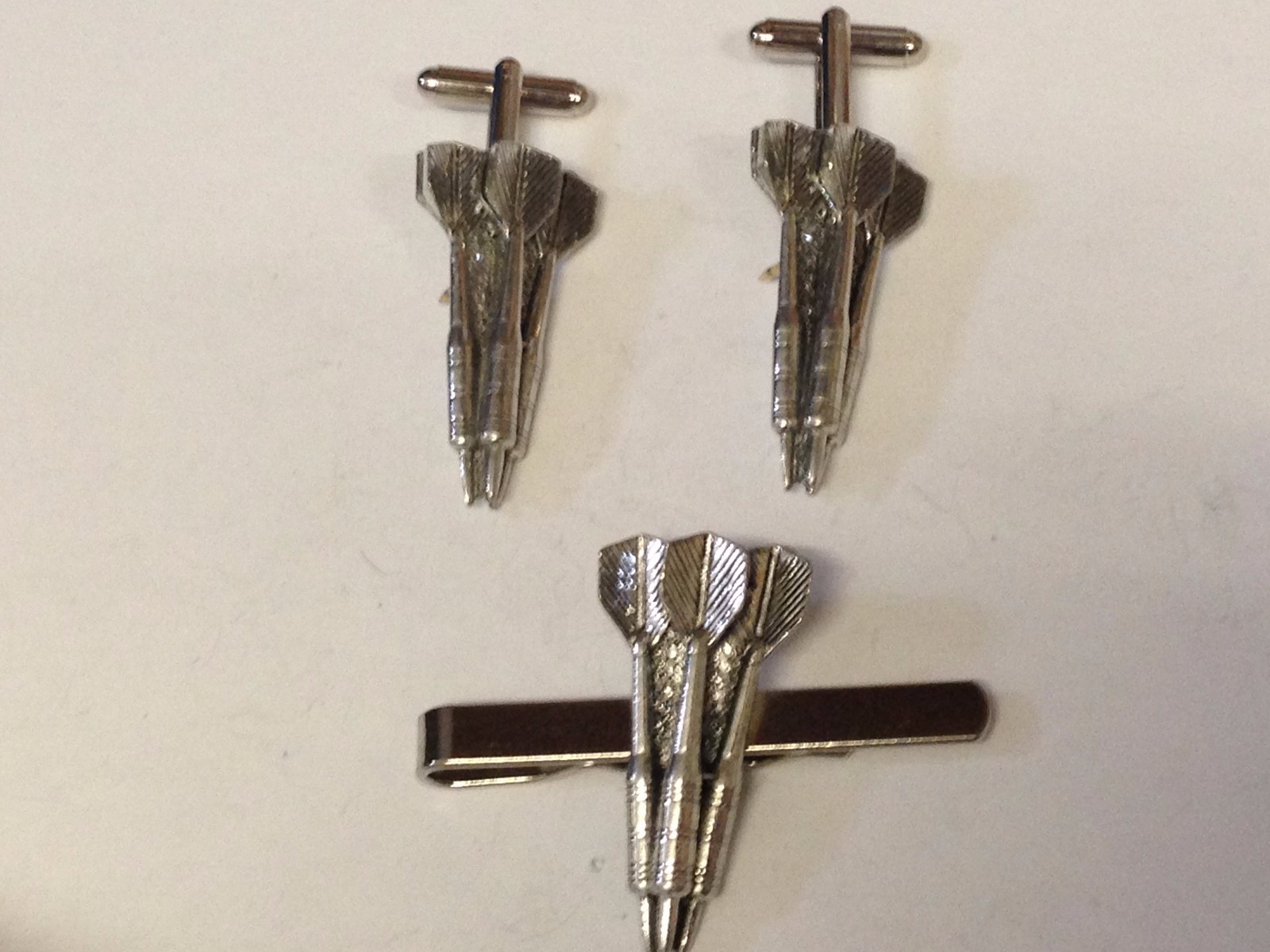 Three Darts T12 On A Pair of Cufflinks With A Tie Slide Set Pewter ...