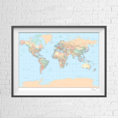 GLOBE WORLD MAP WITH CITIES WALL CHART POSTER PICTURE PRINT Size A5 to ...