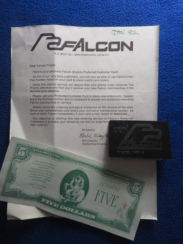 FALCON STUDIOS PREFERRED MEMBER CARD & LETTER JAN 1982 EPHEMERA ...