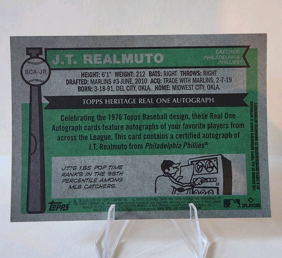 2025 Topps Heritage Real One Auto J.T. Realmuto Red Chrome /5 BCA-JR ...