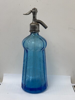 59121 Old Vintage Antique Glass Bottle Mineral Water Soda Siphon Blue ...
