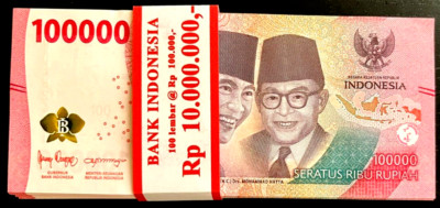 1,000,000 IDR INDONESIA 100000 ( 100,000 x 10) Million RUPIAH UNC Lot ...