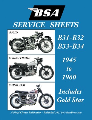 BSA B31-B32-B33-B34 SERV SHEETS 1945-60 PRE-UNIT RIGID, SPRING FRAME ...